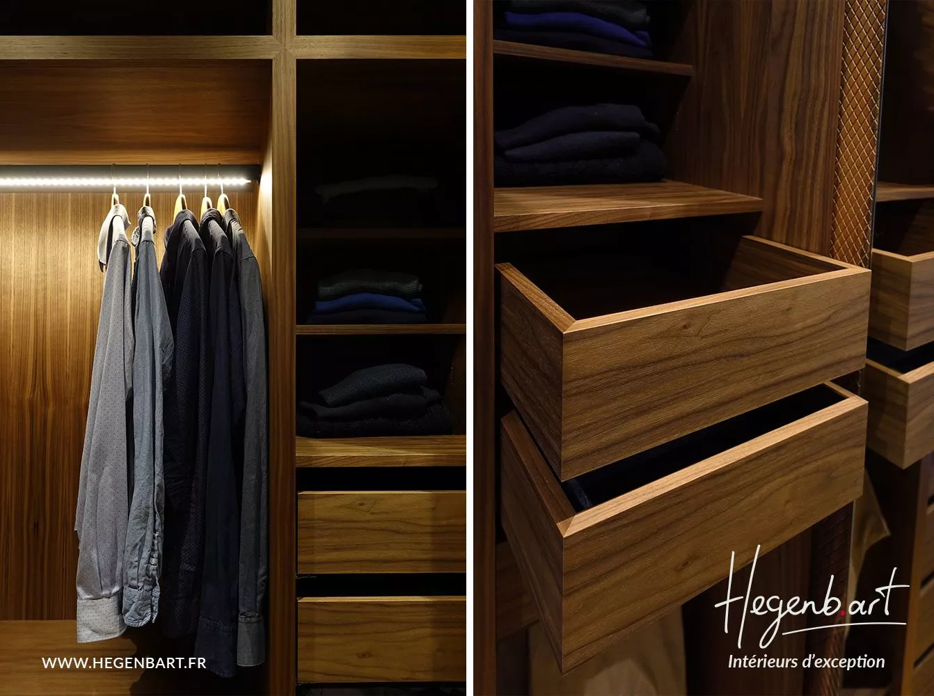 Un dressing sur mesure raffiné et pratique en noyer – Hegenbart